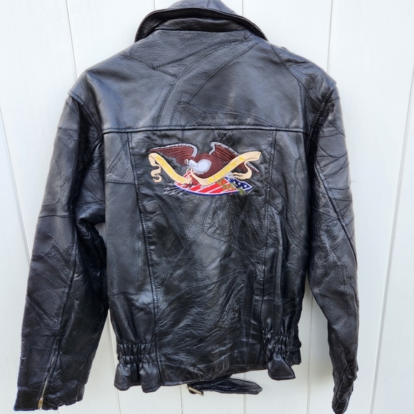 Jackets & Coats | Vintage Leather Moto Biker Jacket God Bless America ...